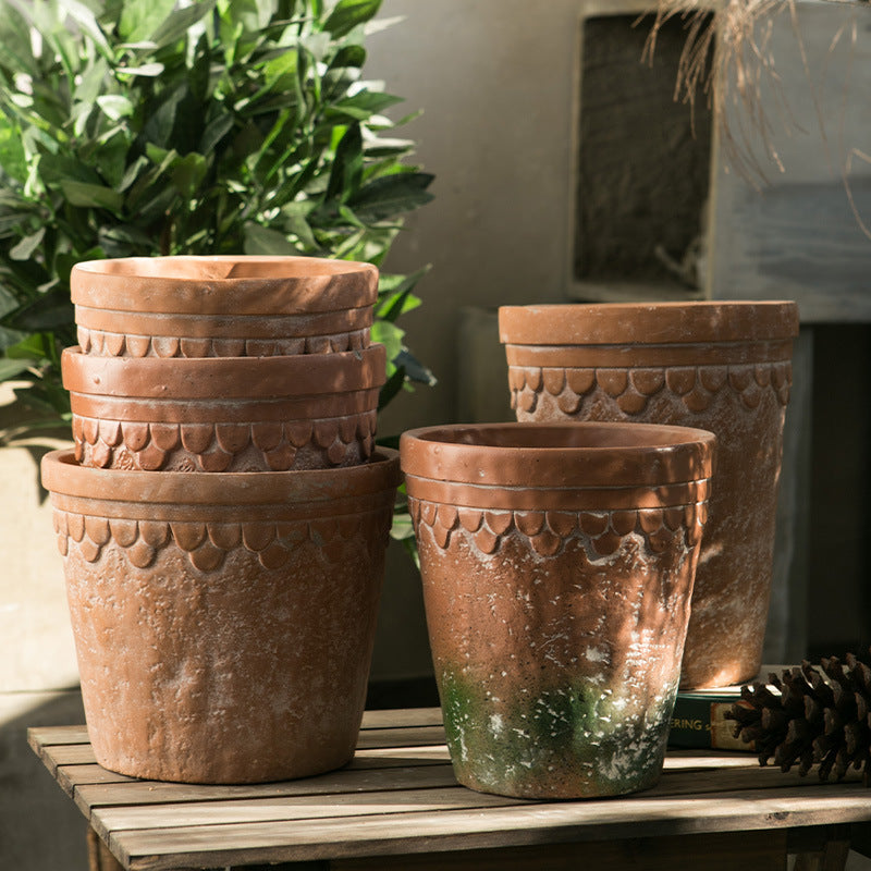Roman Retro Red Pottery Cement Flowerpot – LOVELIFE